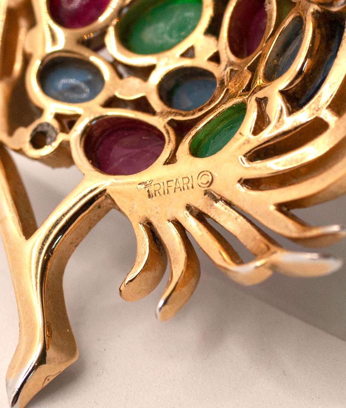 Trifari Jewels of India Brooch Red Blue Green | Gadelles Vintage