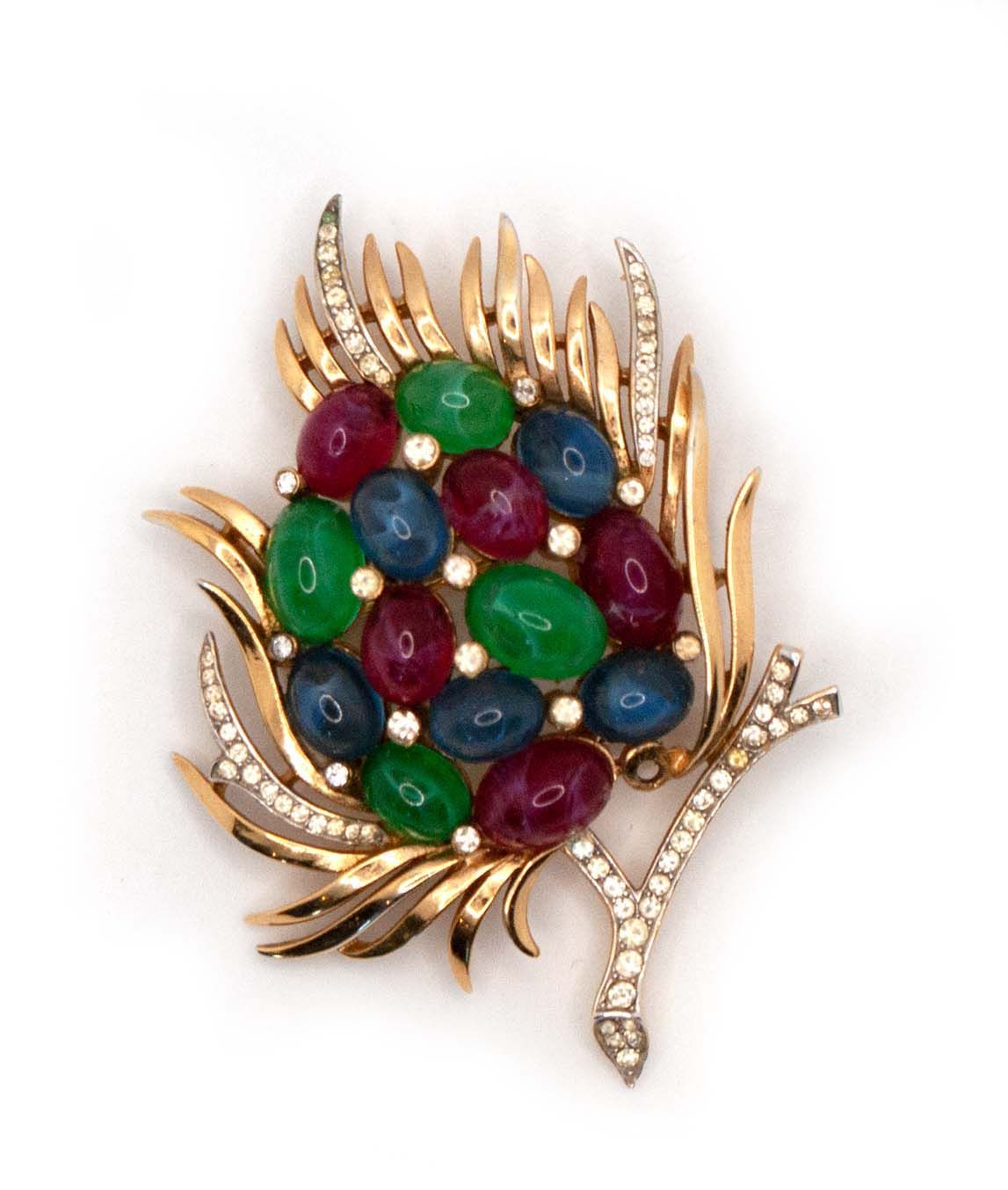 Trifari Jewels of India Brooch Red Blue Green | Gadelles Vintage