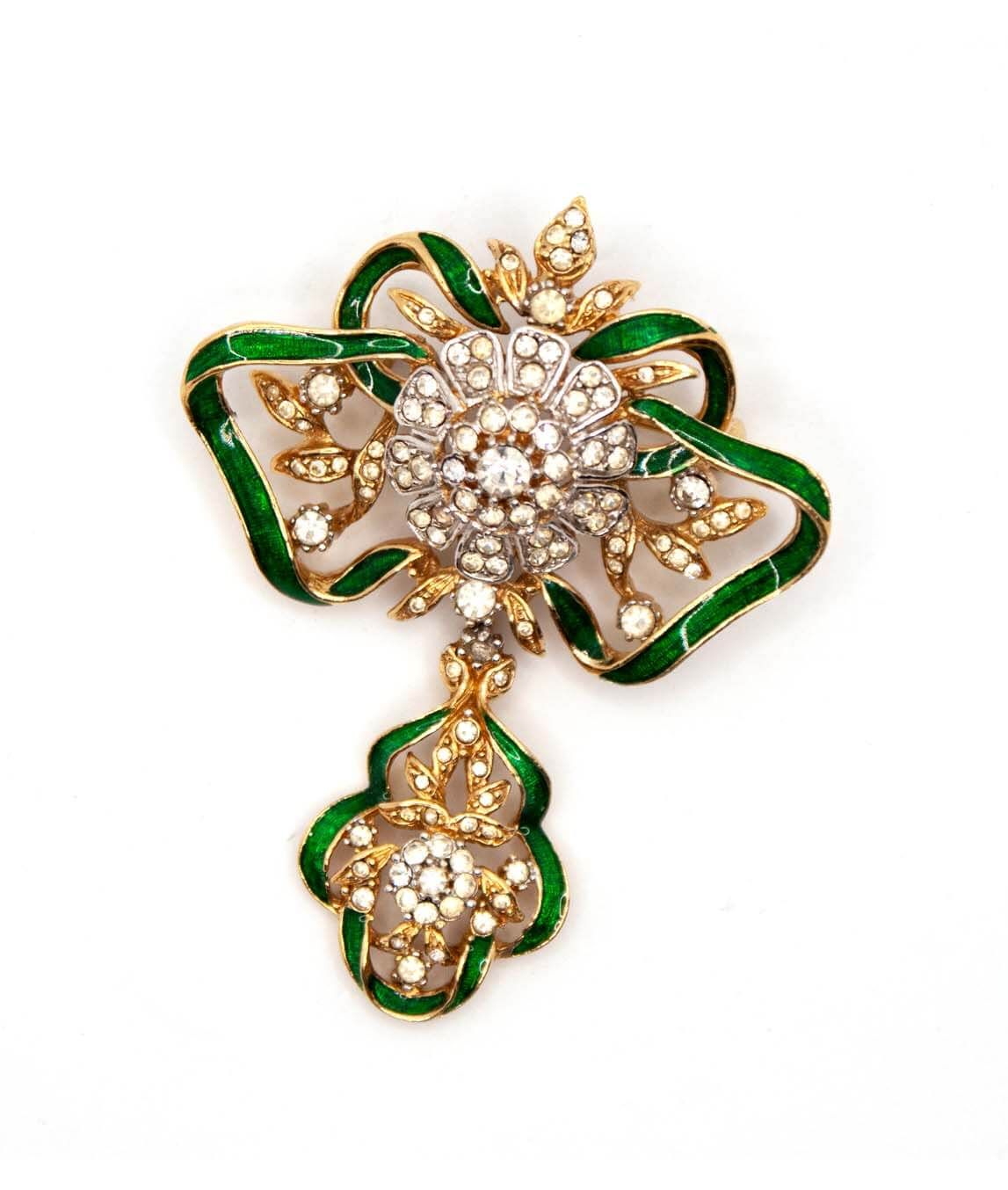 Green Enamel Dropper Brooch by Attwood and Sawyer | Gadelles Vintage