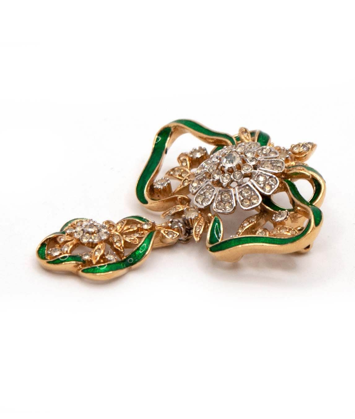 Green Enamel Dropper Brooch by Attwood and Sawyer | Gadelles Vintage