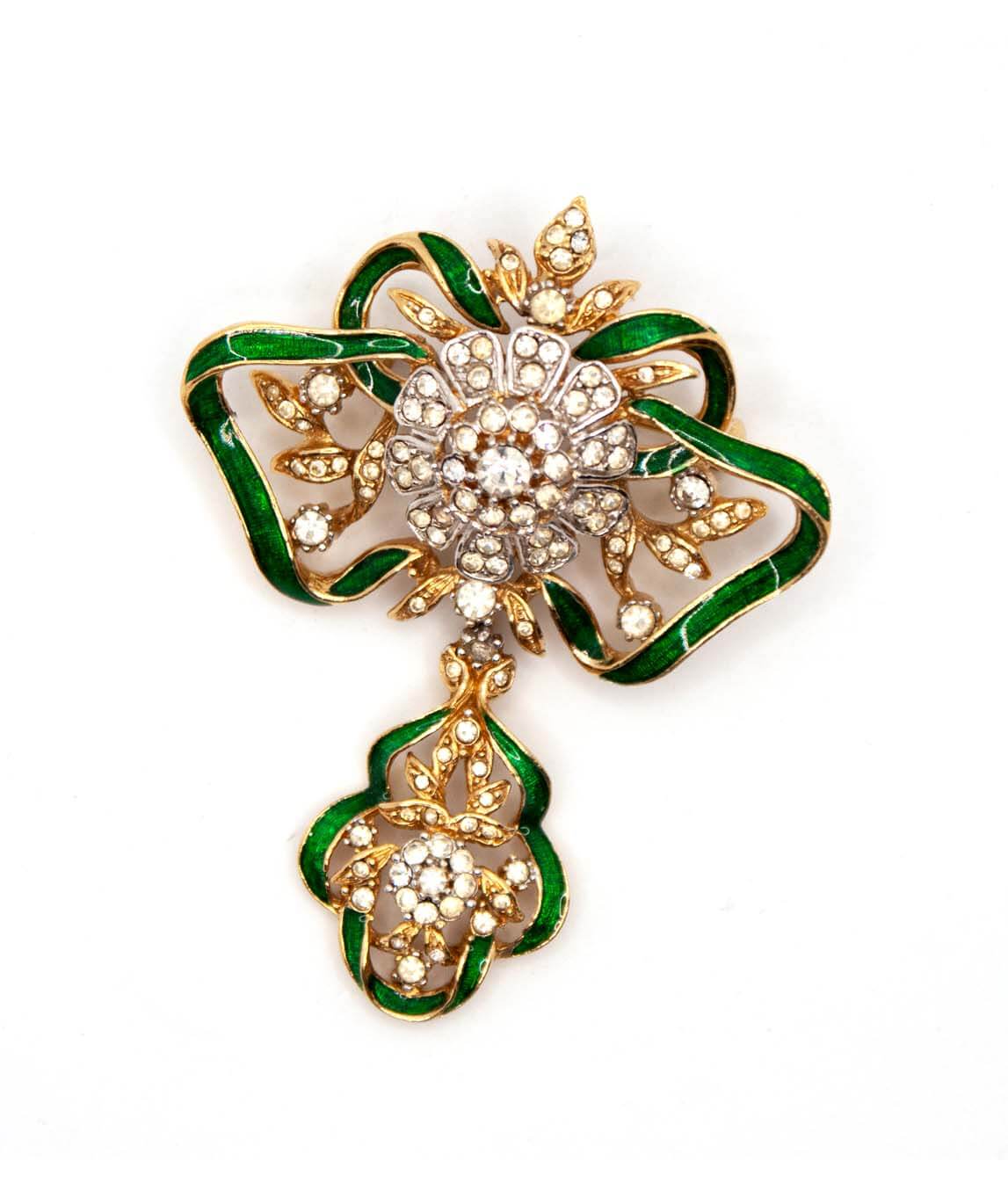 Green Enamel Dropper Brooch by Attwood and Sawyer | Gadelles Vintage