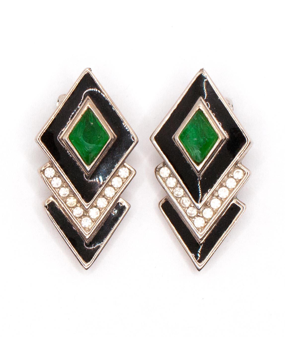 Vintage Christian Dior Ear Clips Art Deco Style Green and Black | Gadelles Vinta